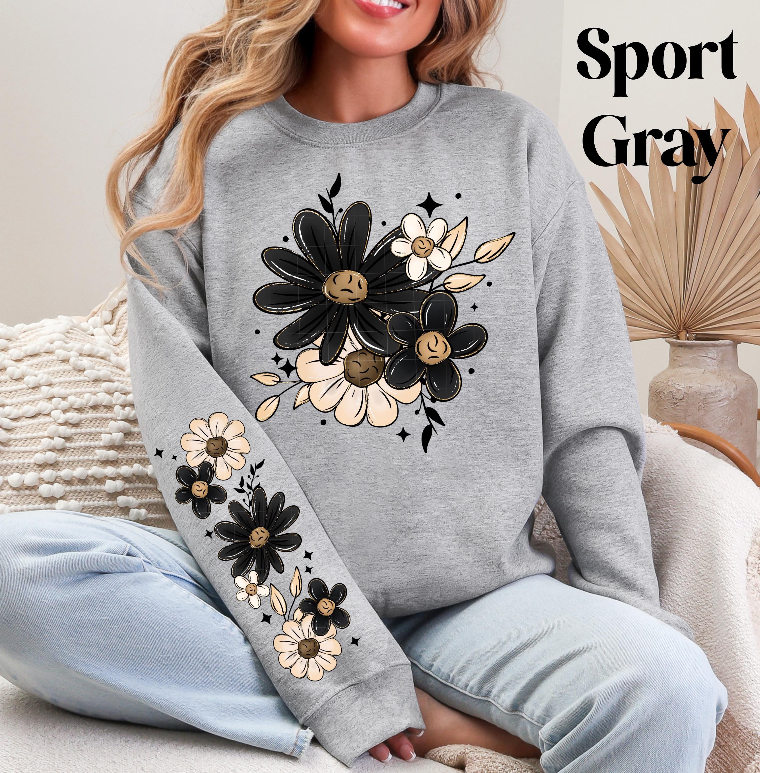Floral Crewneck Sweatshirt With Matching Sleeves Spring Sweatshirt ...