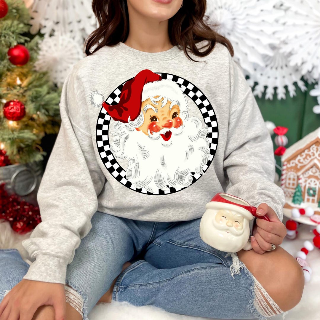 Retro Santa PNG, Checkered Santa Claus Png, Vintage Santa Shirt Design, Checkered Christmas Png ...
