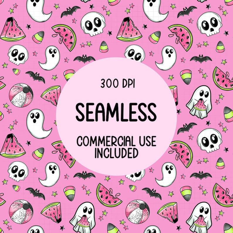 Summerween Seamless File Watermelon Ghost Seamless Pattern Spooky ...