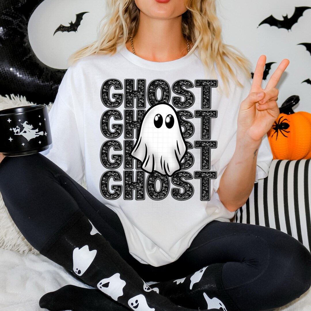 Ghost PNG Faux Sequin Halloween Png Spooky Sublimation Faux Embroider ...