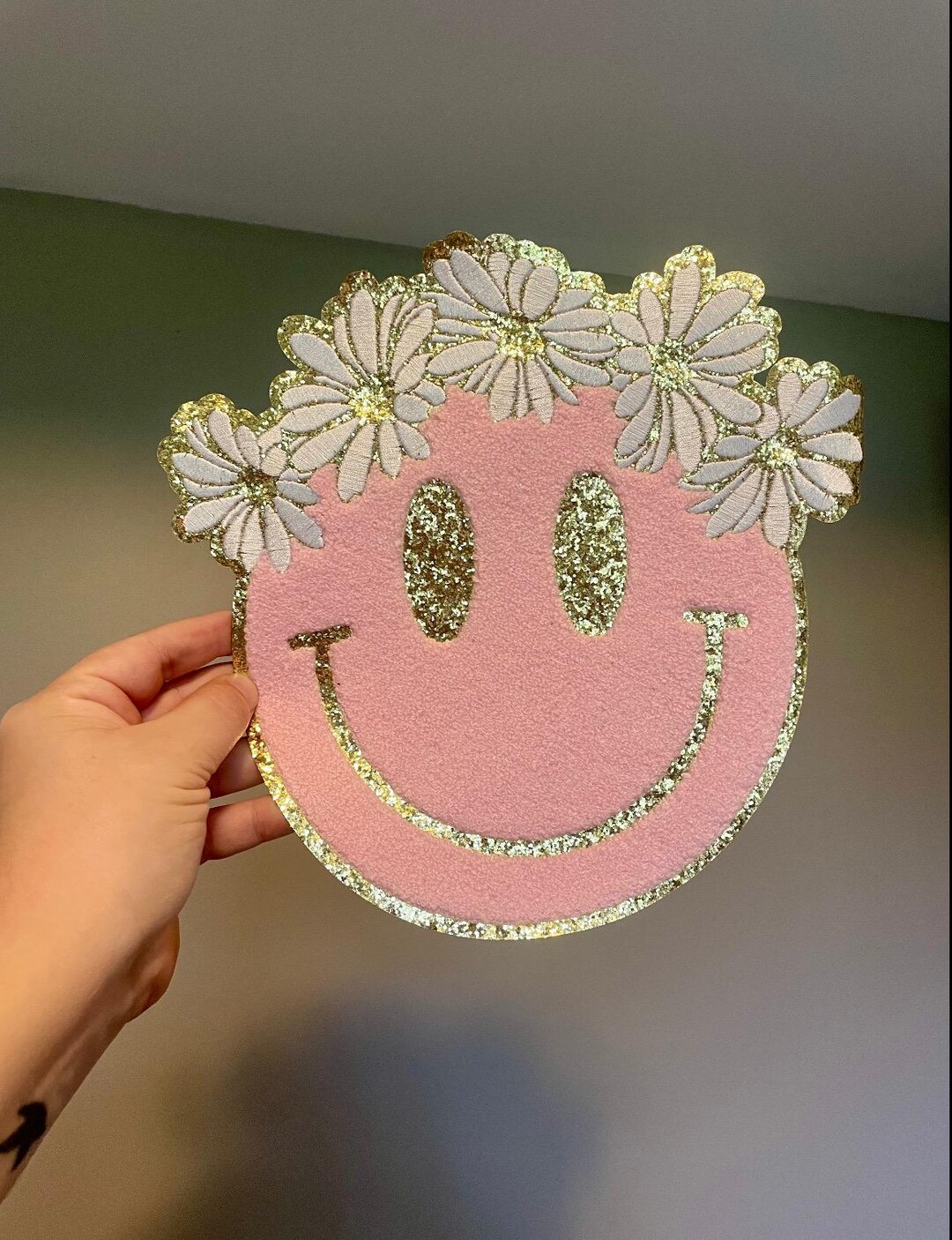 Smiley Face Chenille Patch Pink Chenille Patch for Shirts Floral Patch ...