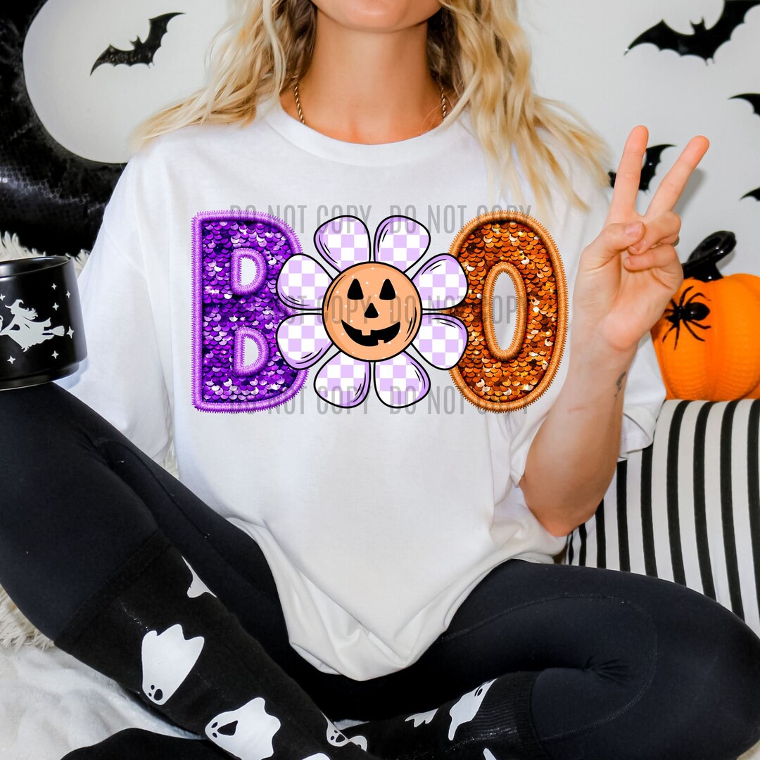 Purple Boo PNG, Faux Embroider PNG, Sequin Halloween Png, Halloween Png ...