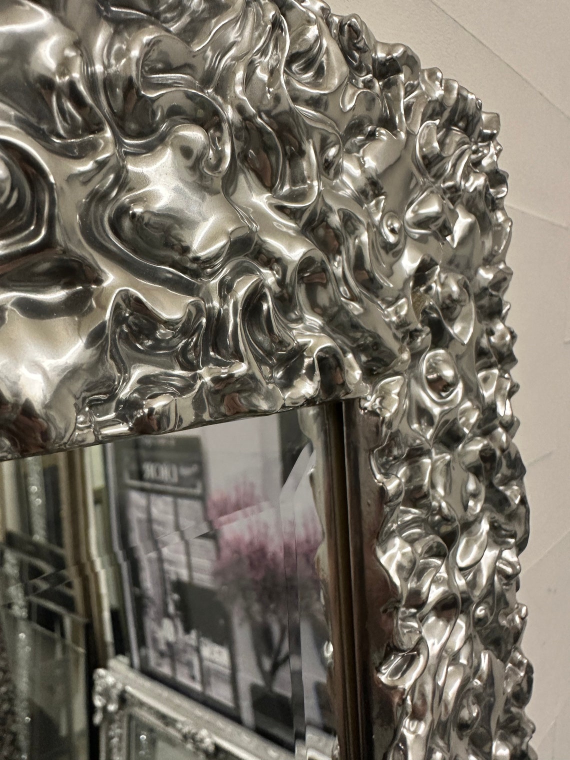 Metallic Silver Chrome Mirror Molton Effect Bevelled Wall Mirror ...