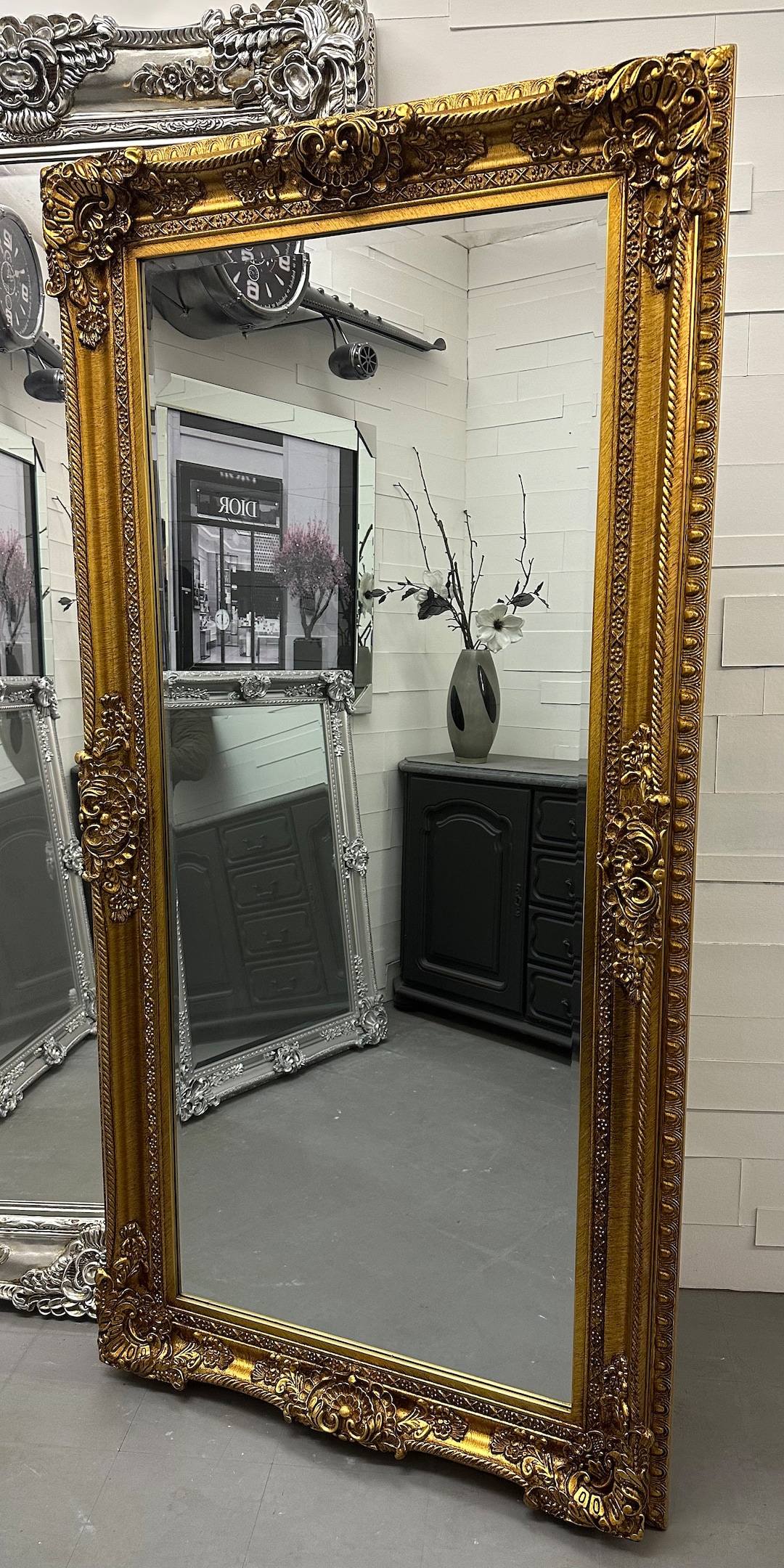 XL Antique Gold Wall Mirror Free Standing Ornate Baroque Decorative ...