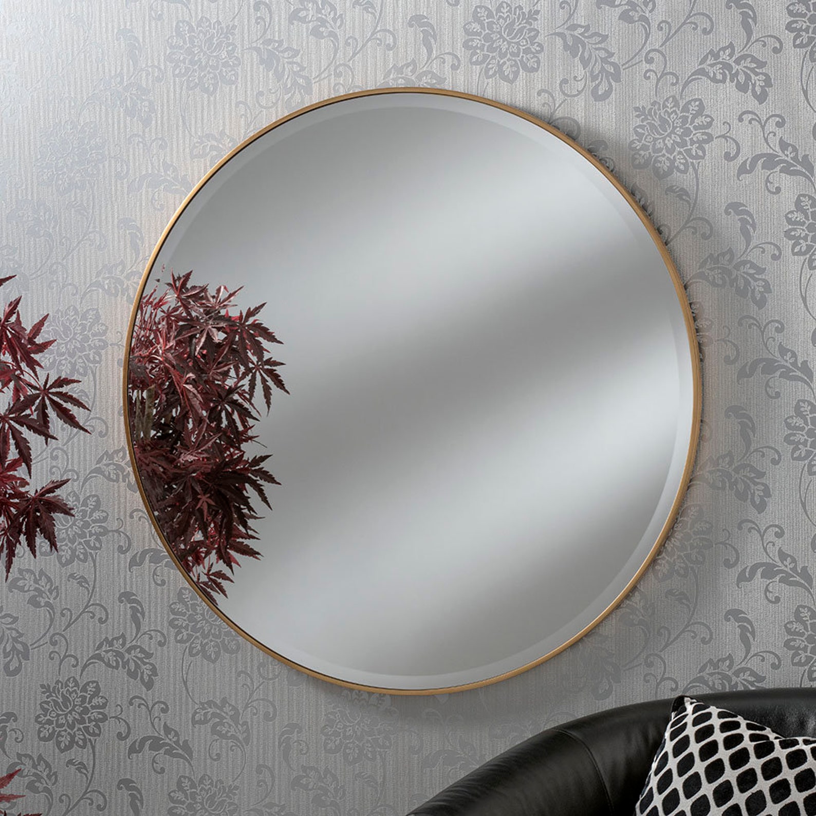 Simple Elegant Round Circle Mirror Bevelled Contemporary Gold - Etsy UK