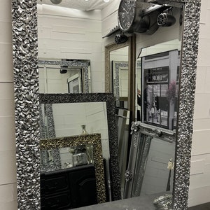 Metallic Silver Chrome Mirror Molton Effect Bevelled Wall Mirror ...