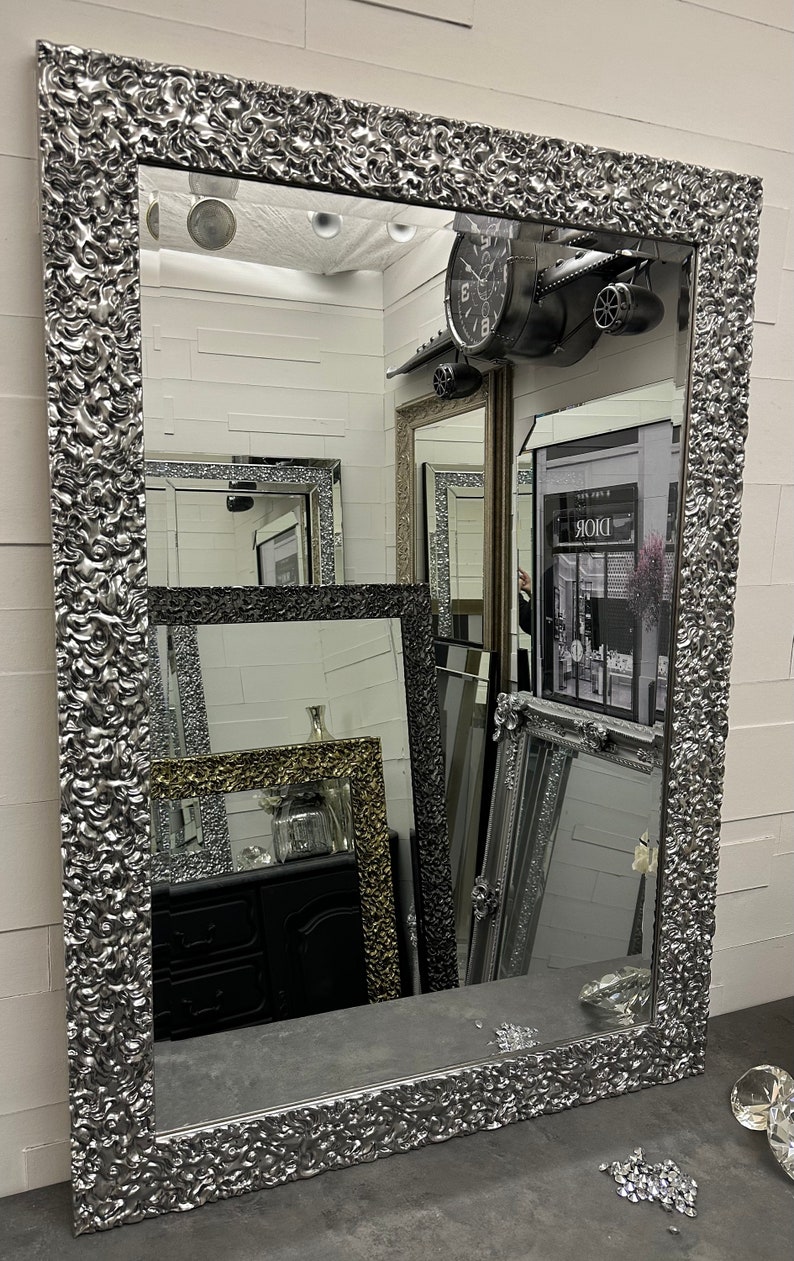 Metallic Silver Chrome Mirror Molton Effect Bevelled Wall Mirror ...
