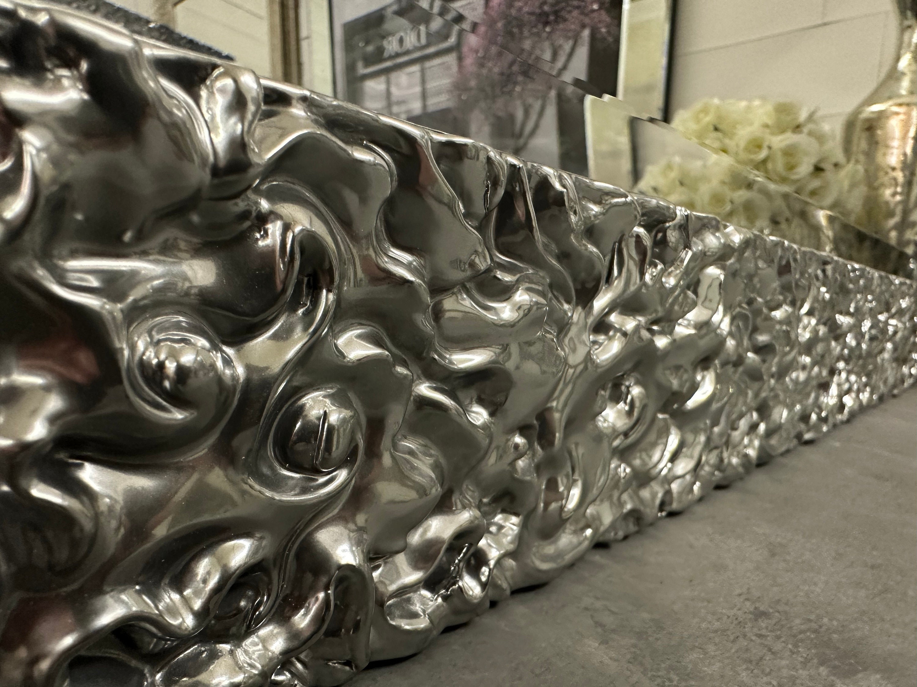 Metallic Silver Chrome Mirror Molton Effect Bevelled Wall Mirror ...