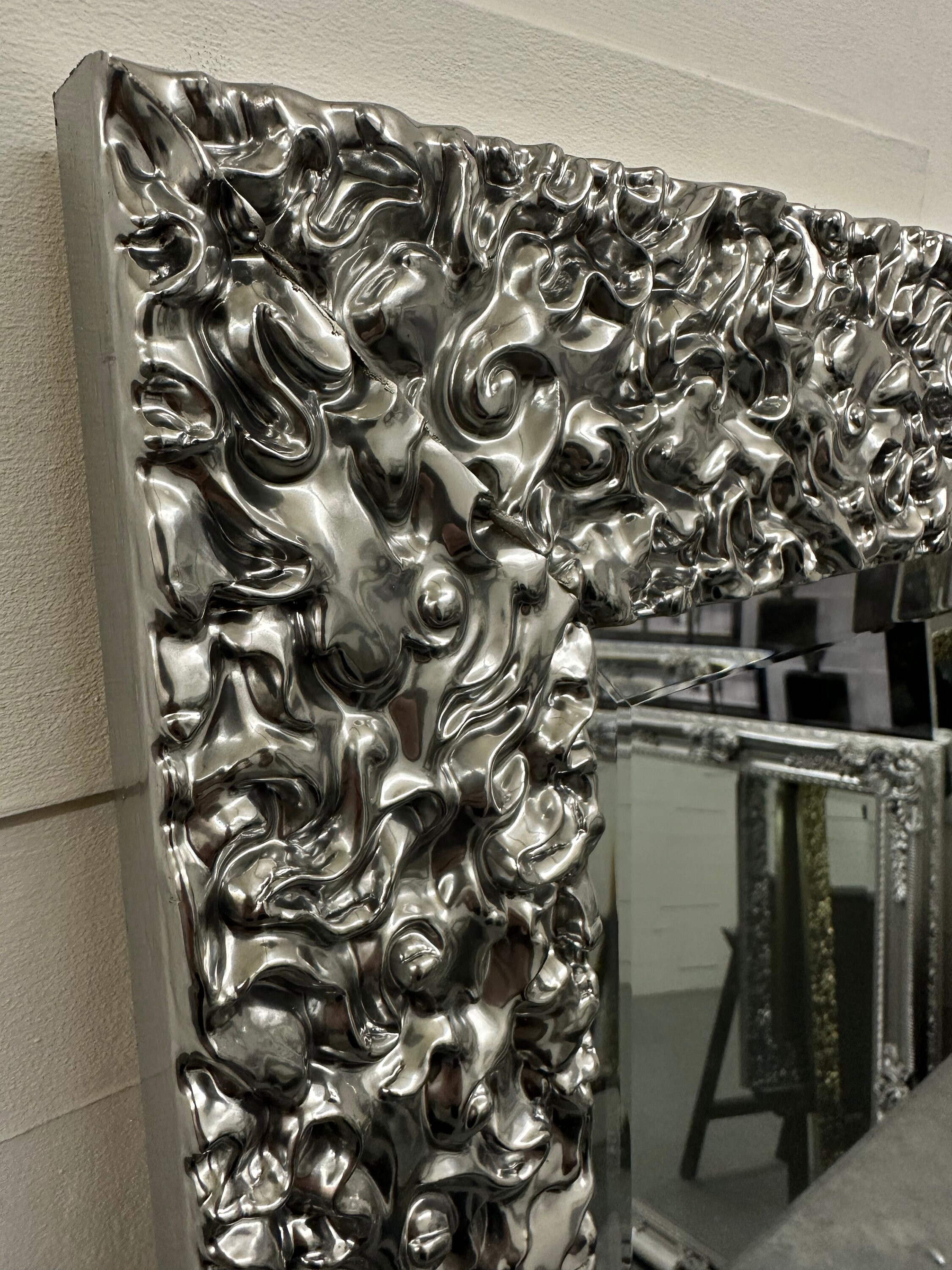 Metallic Silver Chrome Mirror Molton Effect Bevelled Wall Mirror ...