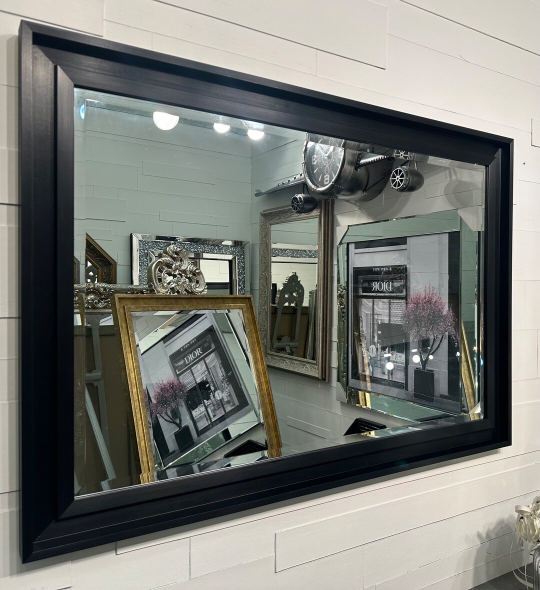 Large Black Mirror Contemporary Design Stepped Frame HOCKNEY Mirror ...