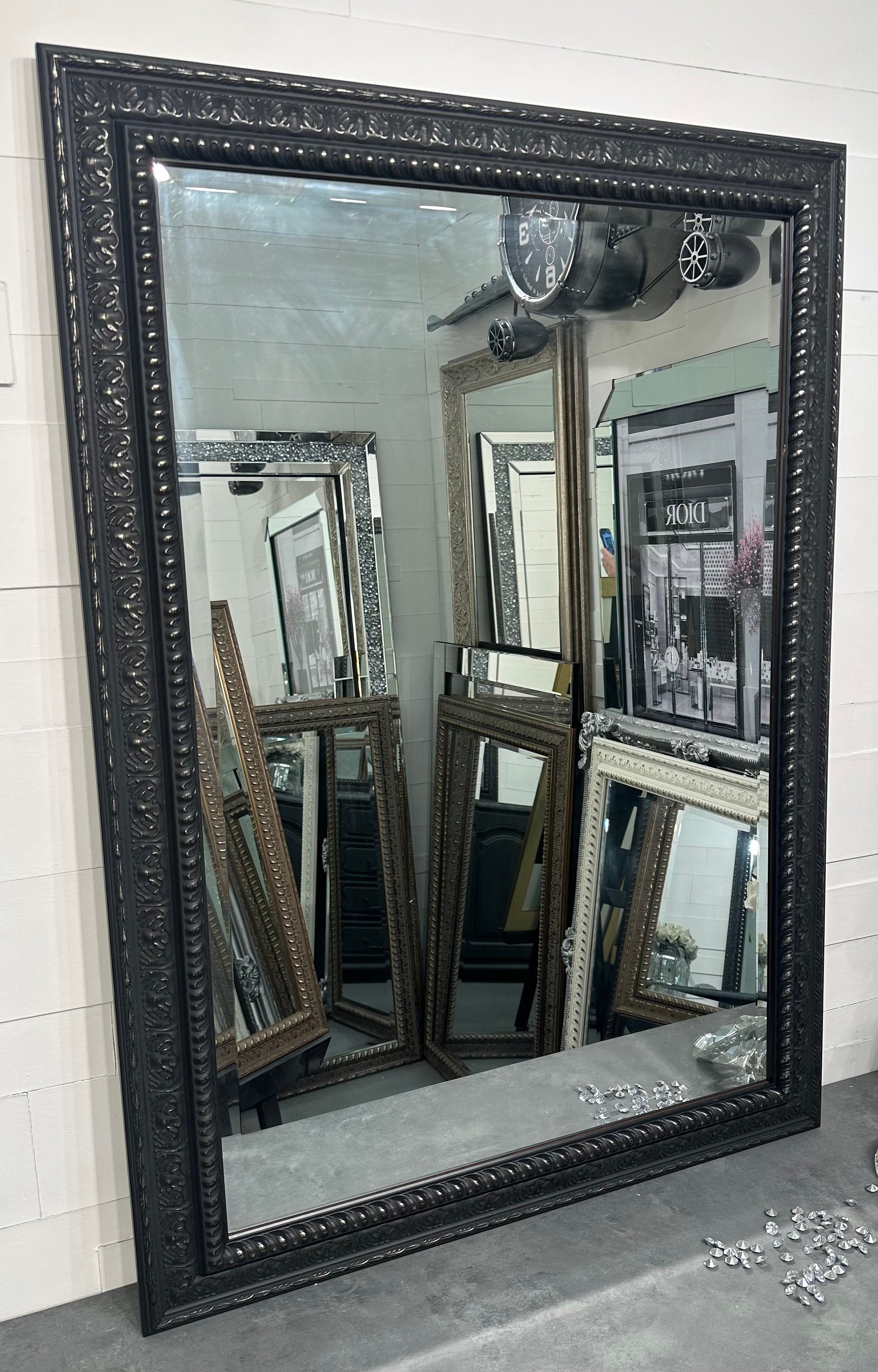 LG Distressed Black Mirror Shabby Chic Ornate Decorative Bevelled Wall ...