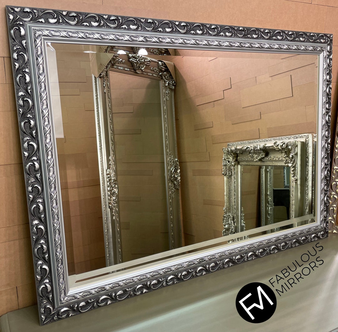 SILVER Decorative Mirror LARGE Ornate Mirror 104cm X 73cm (41" X 29 ...