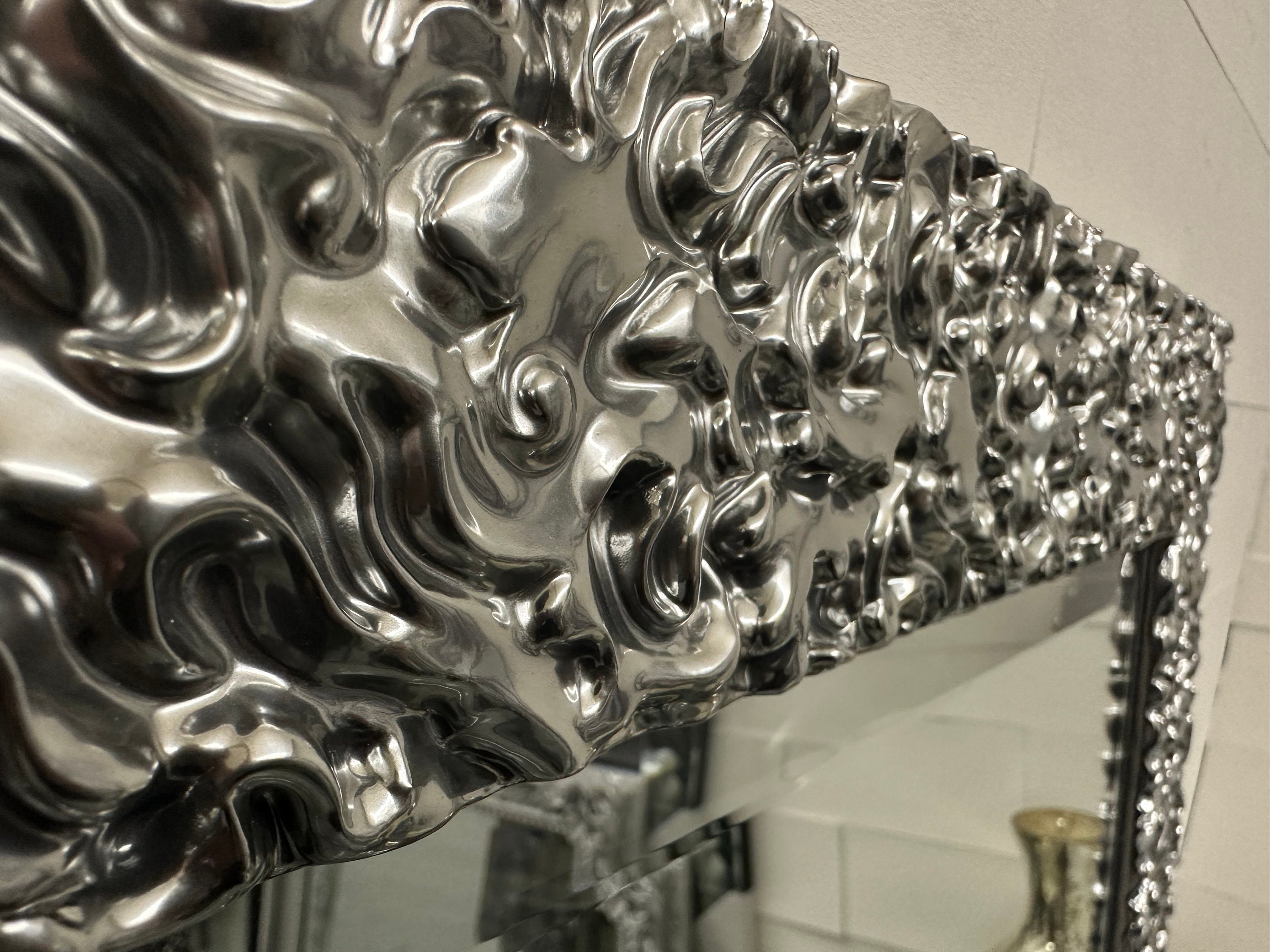 Metallic Silver Chrome Mirror Molton Effect Bevelled Wall Mirror ...