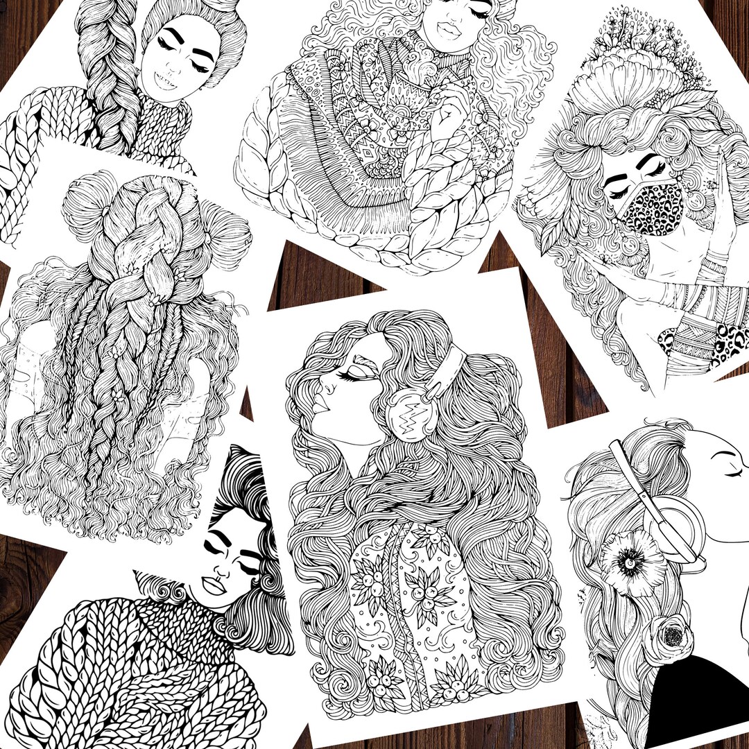 Women Coloring Pages, Printable Art Instant Download Portrait Coloring ...