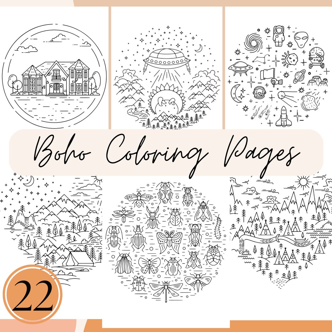 Boho Coloring Pages for Adults, Simple Coloring Pages for Relaxation ...