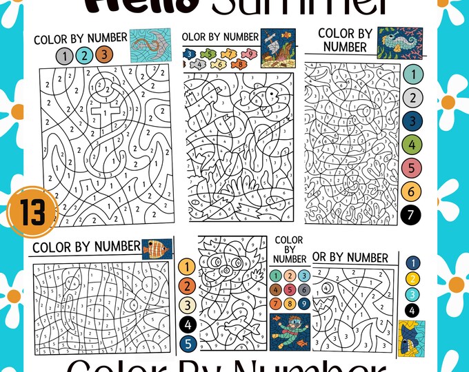 Color by Number Summer, Color by Number Coloring, Color by Number for ...