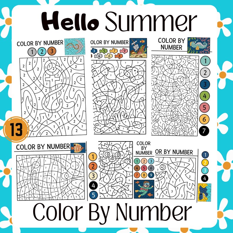 Color by Number Summer, Color by Number Coloring, Color by Number for ...