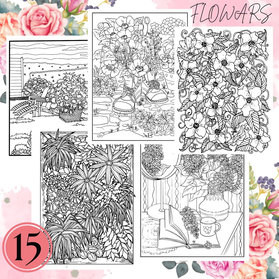 Flower Coloring Pages| Anxiety Relief Coloring Pages for Adults ...