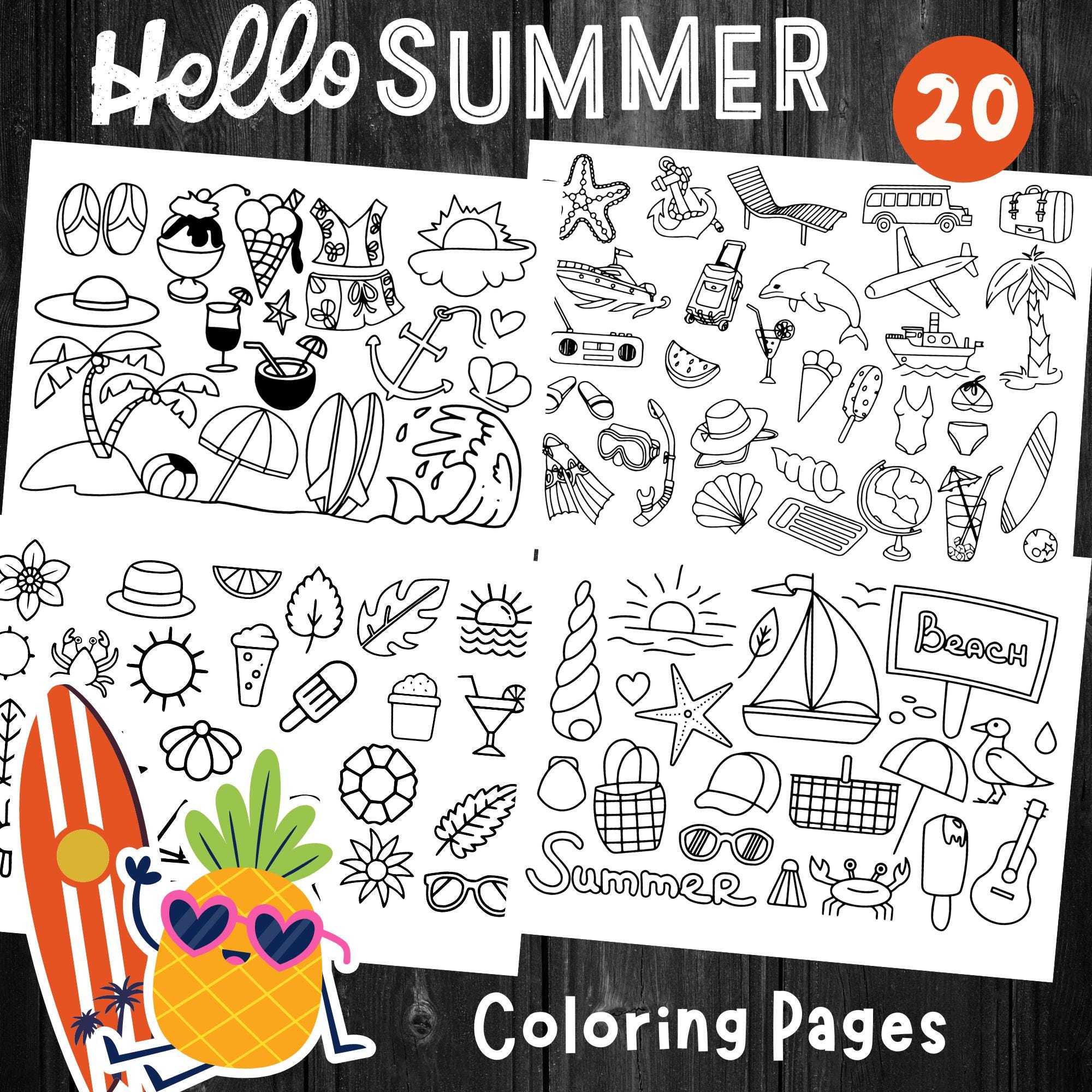 Summer Fun Coloring Page, Summer Bucket List Activities Coloring Sheets ...