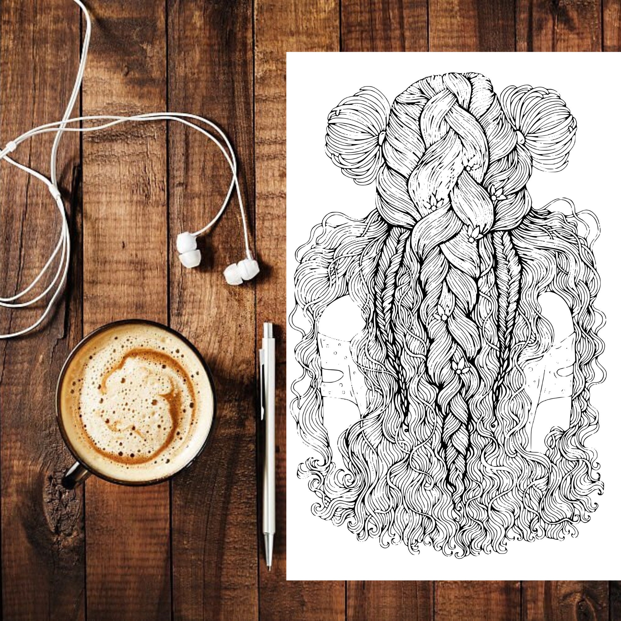 Women Coloring Pages, Printable Art Instant Download Portrait Coloring ...