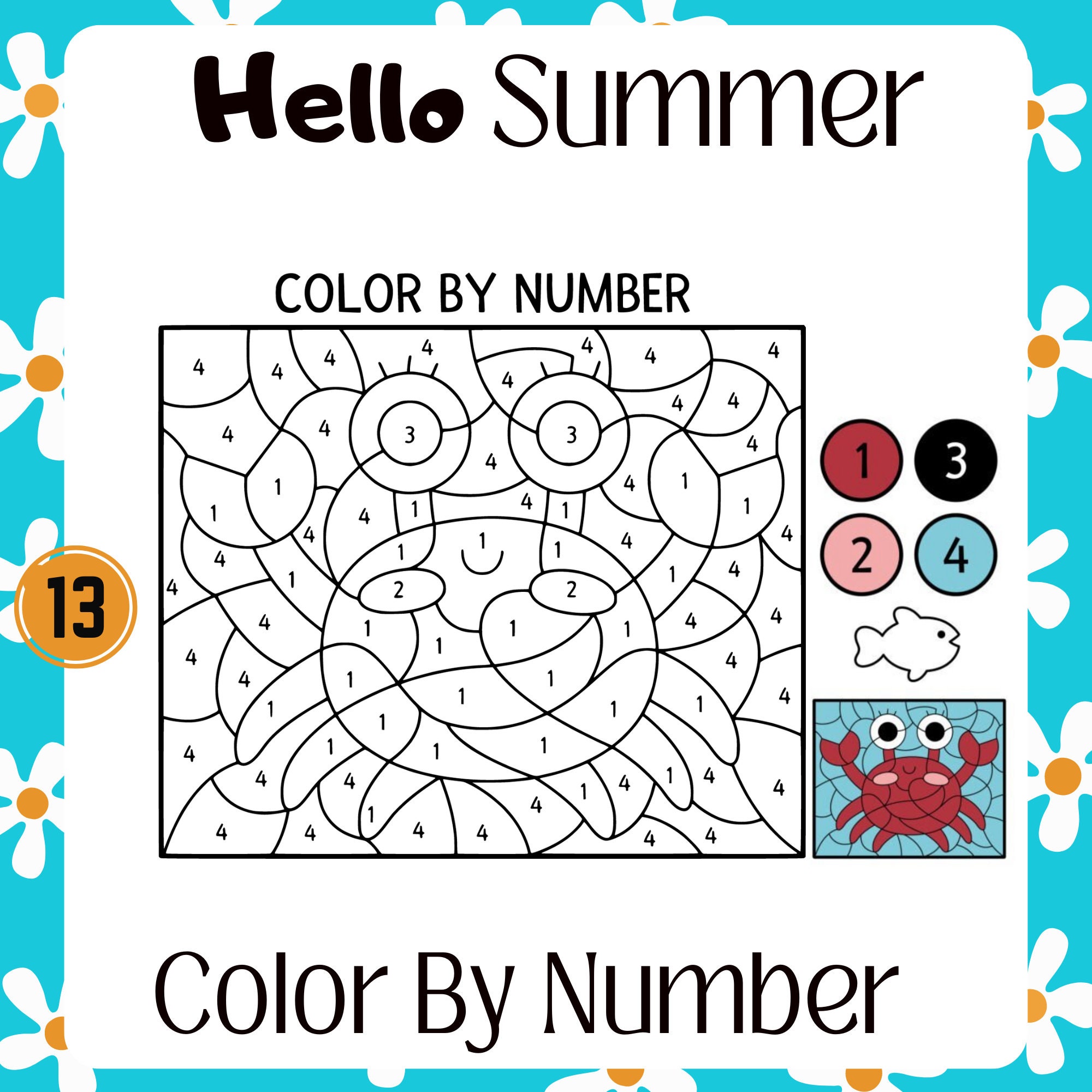 Color by Number Summer, Color by Number Coloring, Color by Number for ...