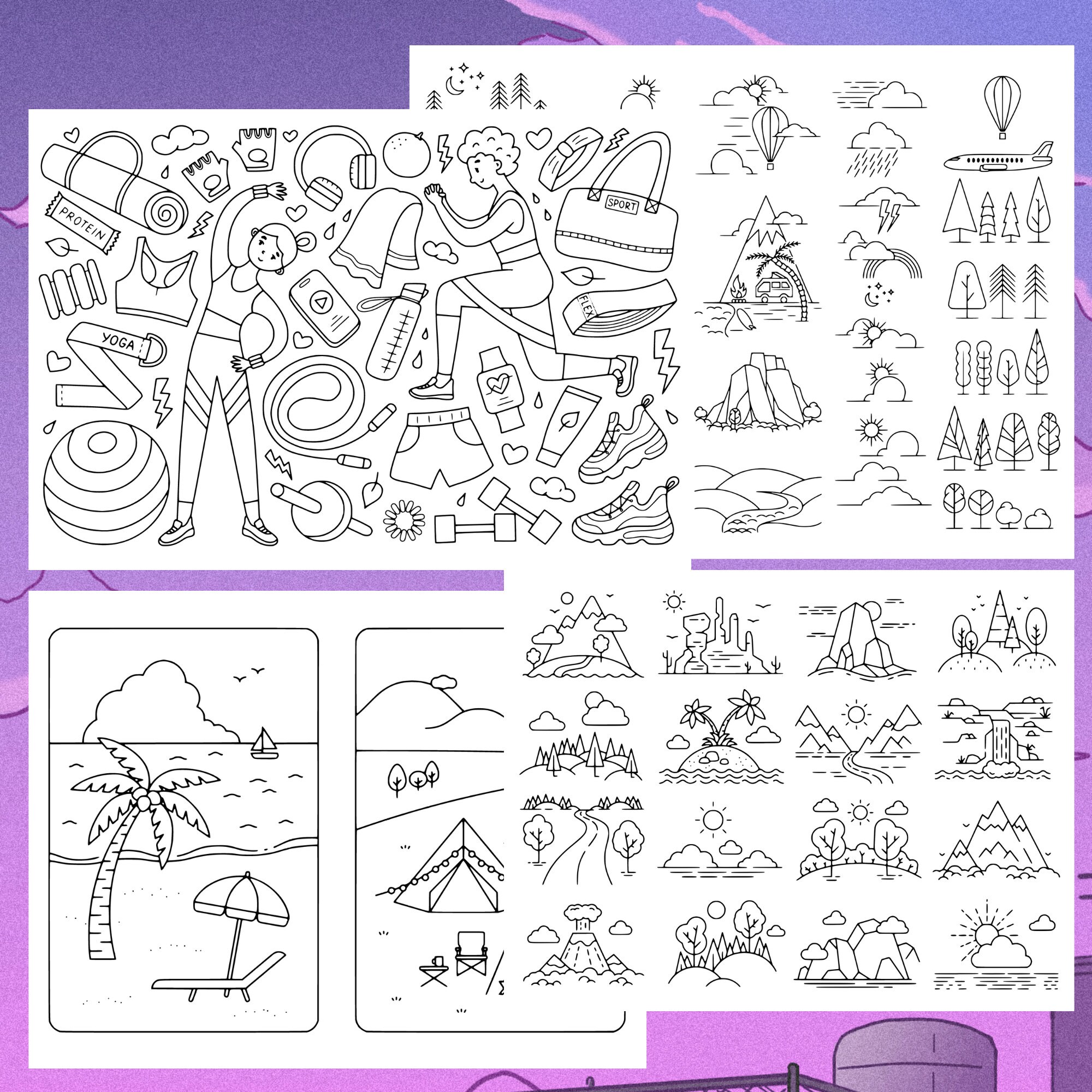 PRINTABLE Doodles Coloring Pages: Food,space,summer,farm,dinosaur,coffe ...