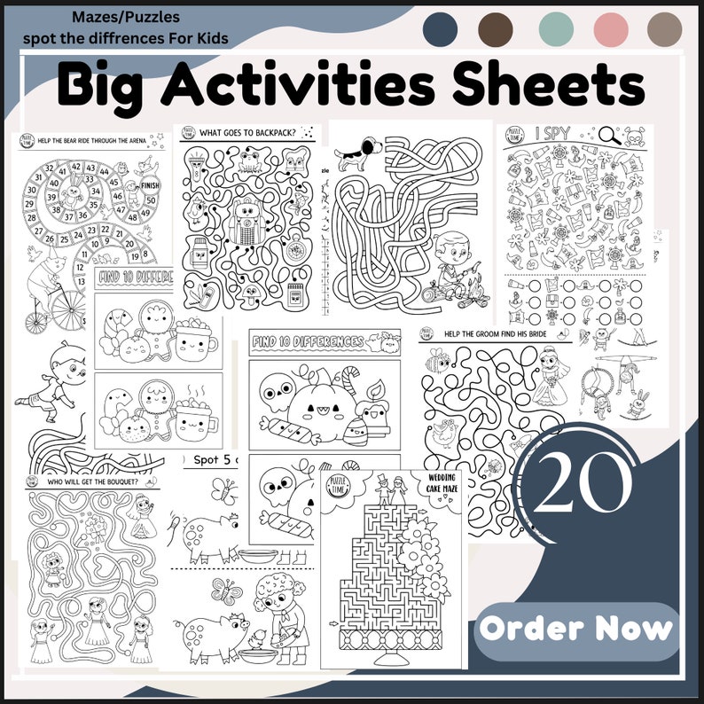Kids Activity Book | Coloring Pages, Mazes, Word Games (PDF) - Etsy