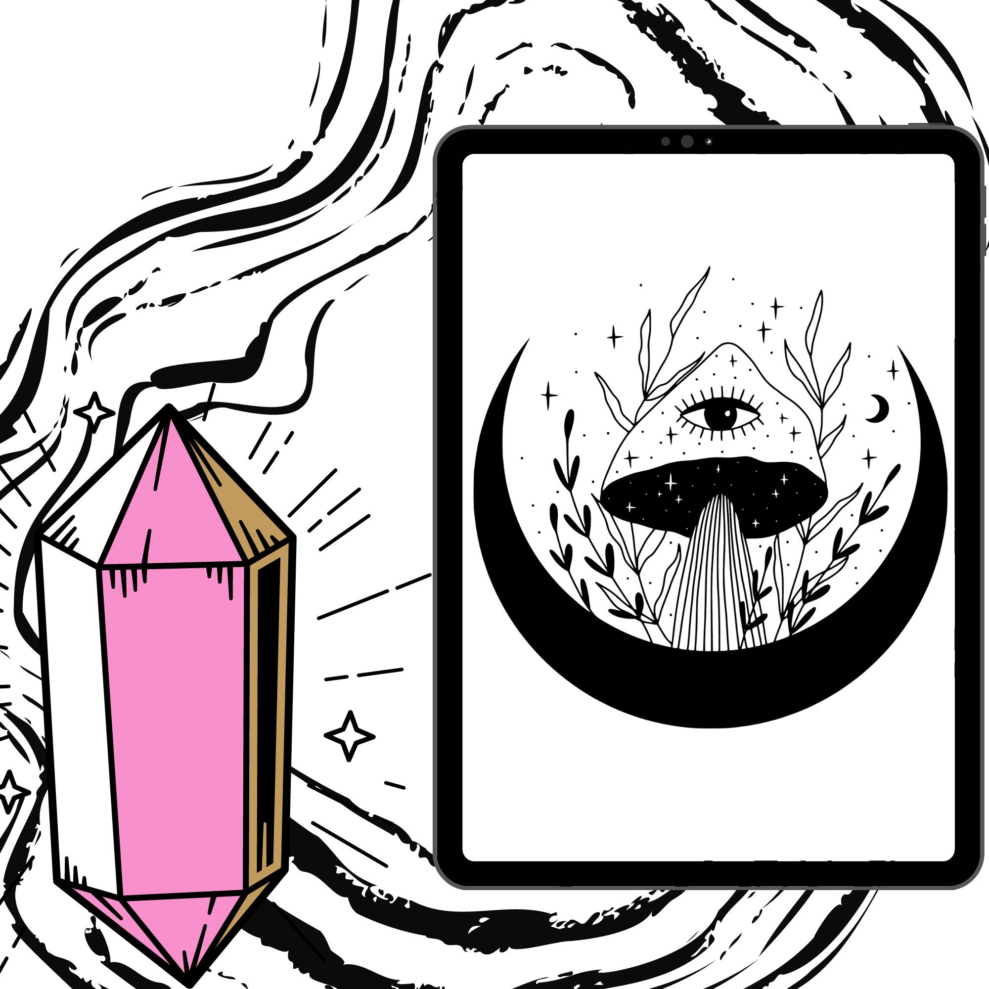 Crystals, Mushrooms and Witches| Printable Coloring Book| Witchy ...