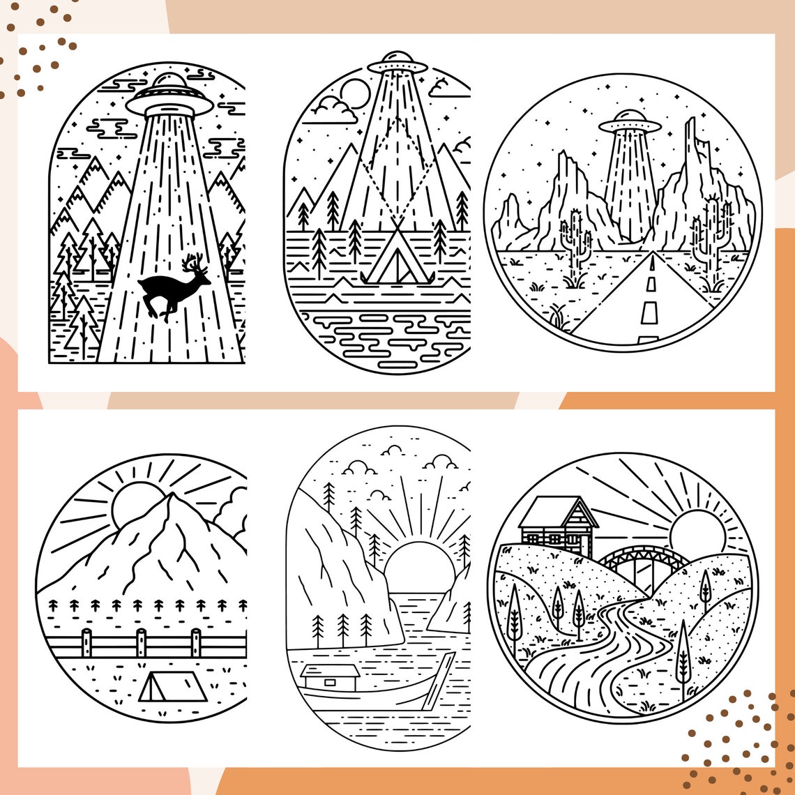 Boho Summer Coloring Pages, Adult Boho Coloring Pages,mountain,camping ...