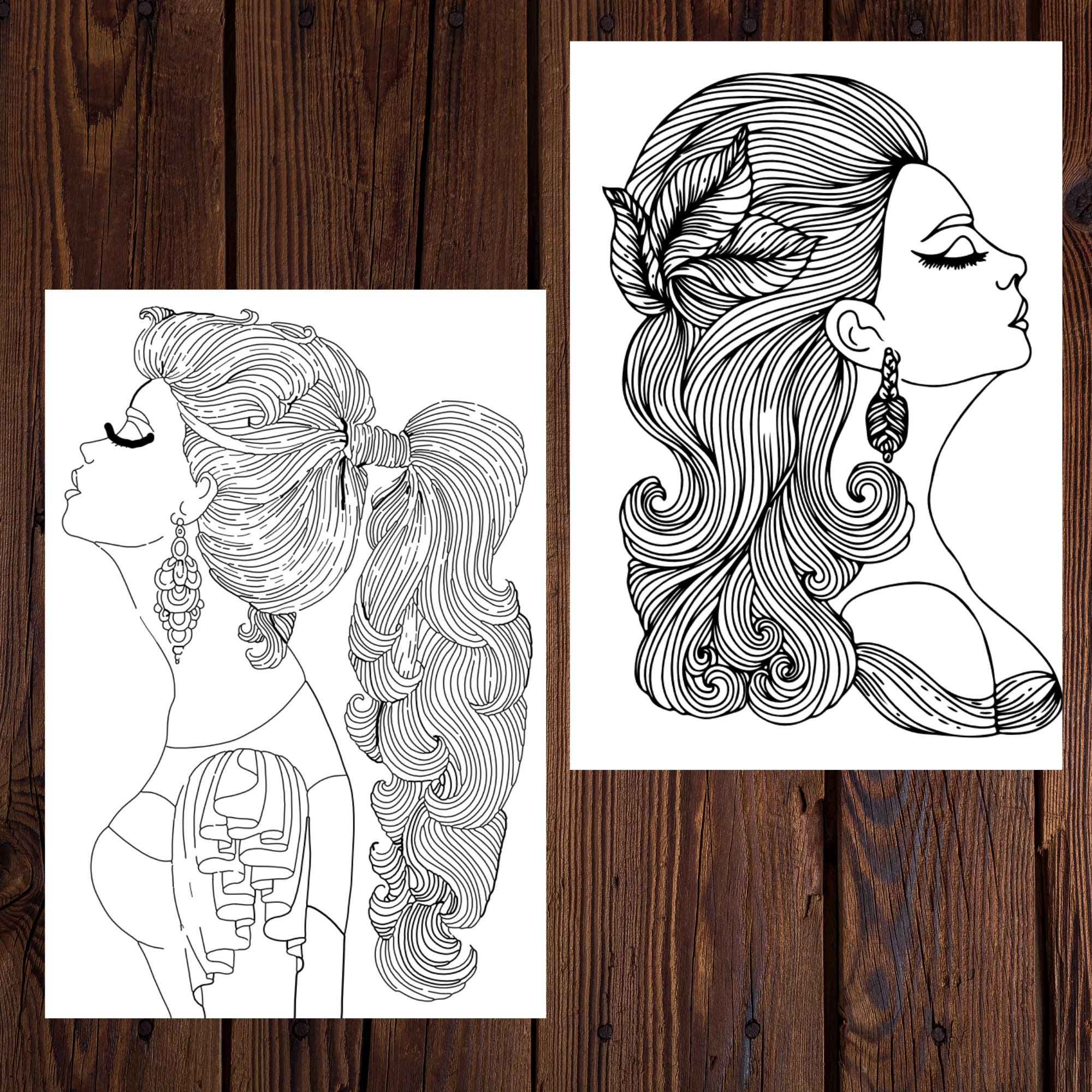 Women Coloring Pages, Printable Art Instant Download Portrait Coloring ...