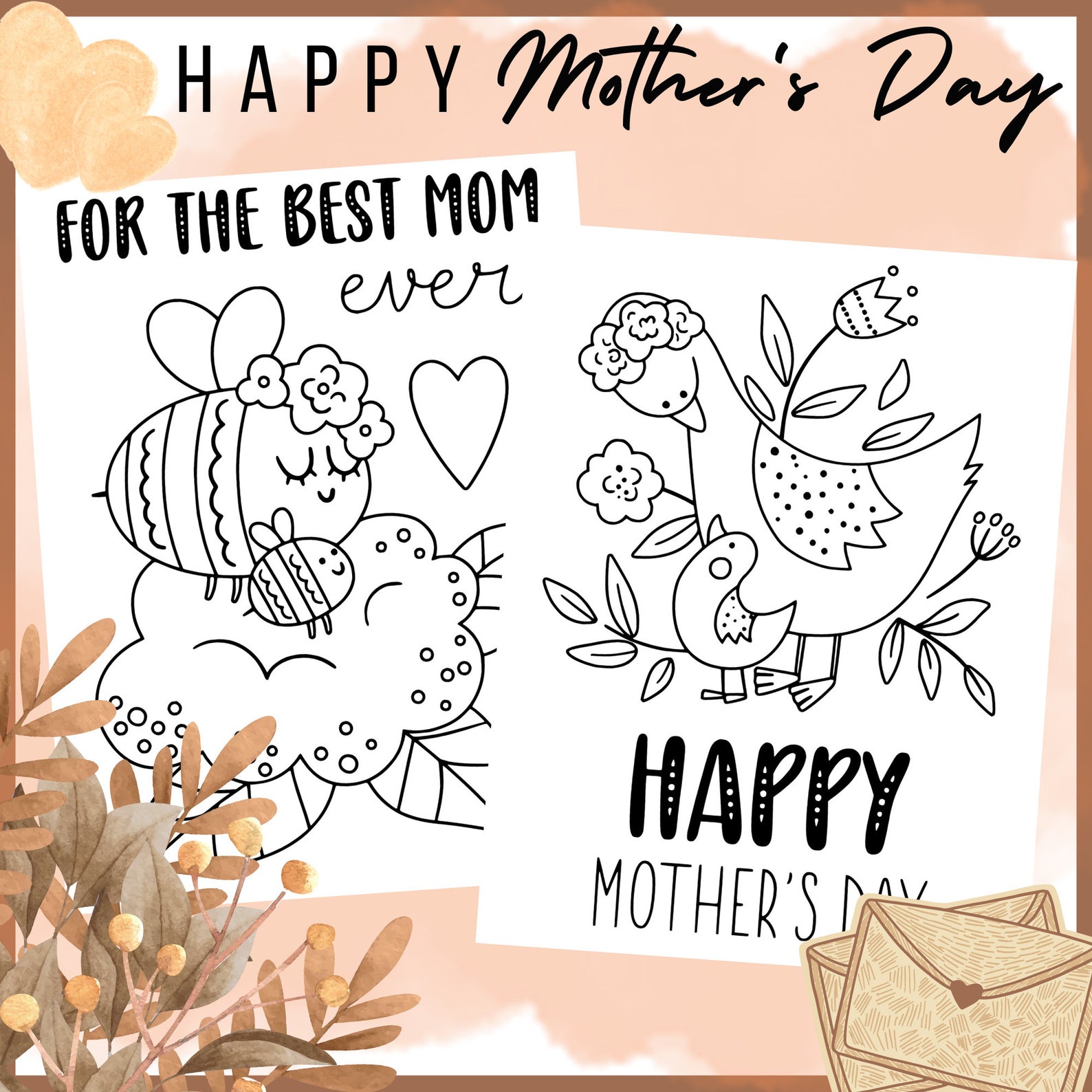Mother's Day Mini Coloring Sheets-mother's Day Coloring Pages-bouquet ...