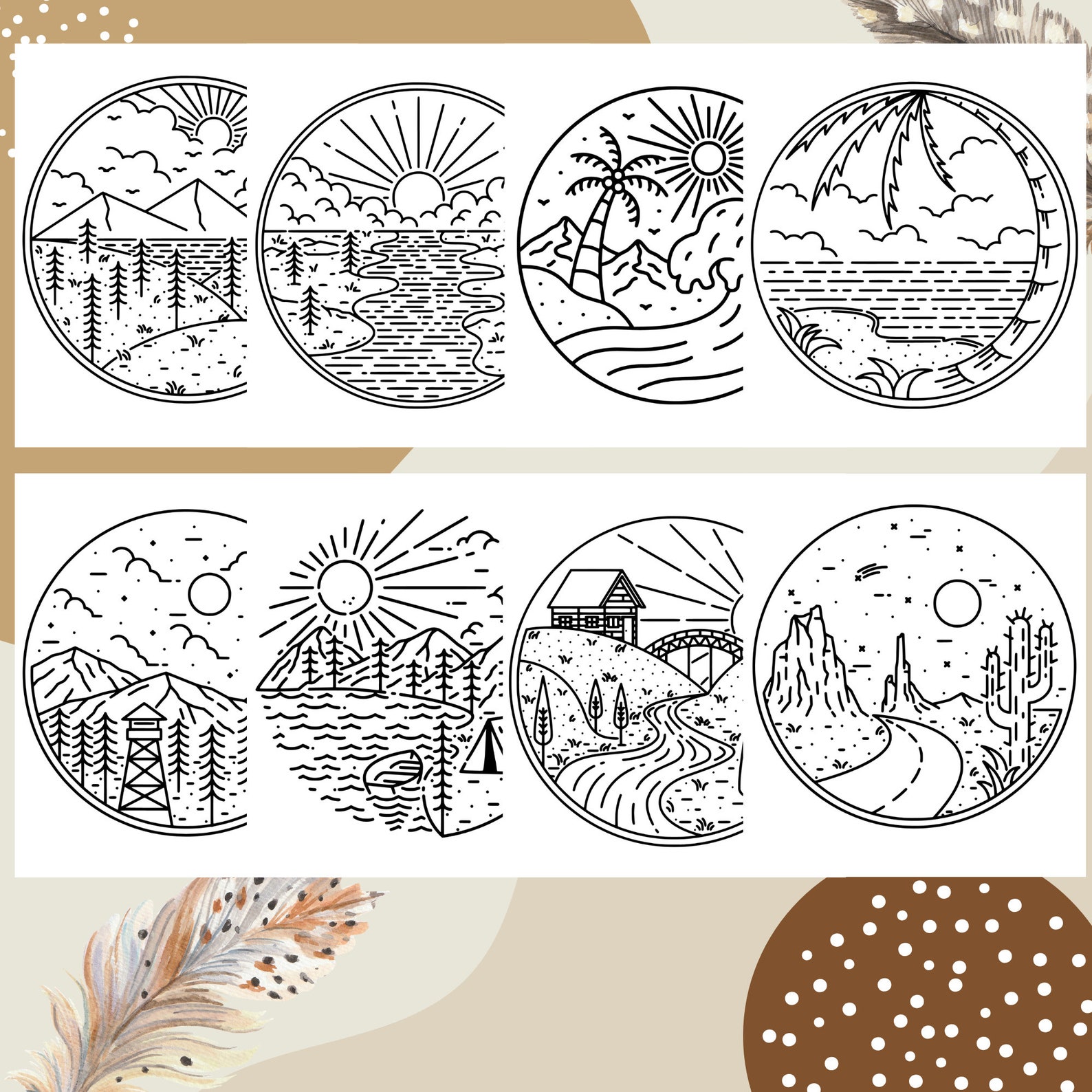 Boho Summer Coloring Pages, Printable Adult Coloring Pages, Adult Boho ...