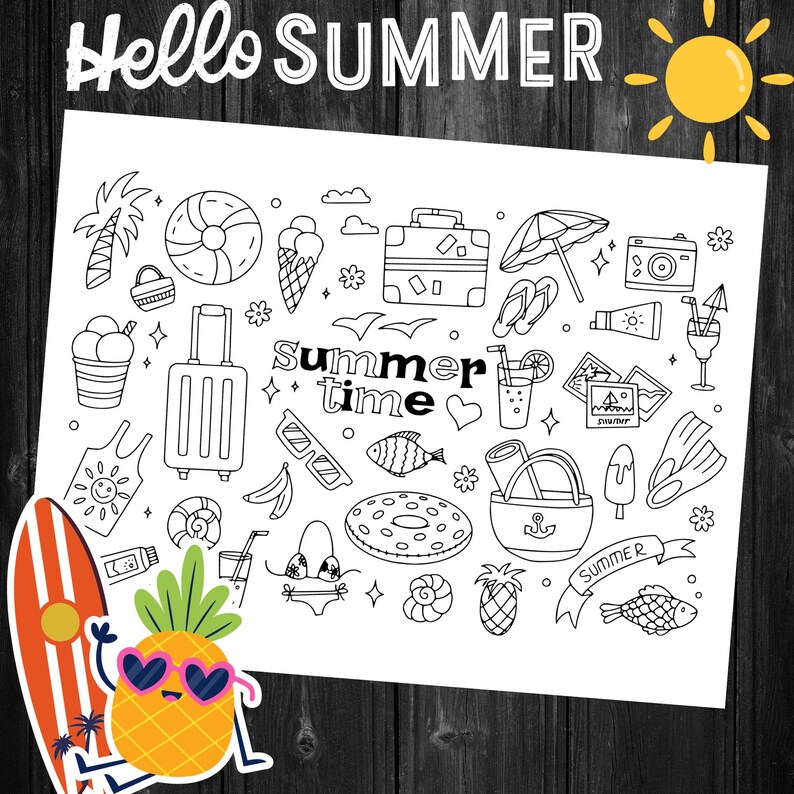 Summer Fun Coloring Page, Summer Bucket List Activities Coloring Sheets ...