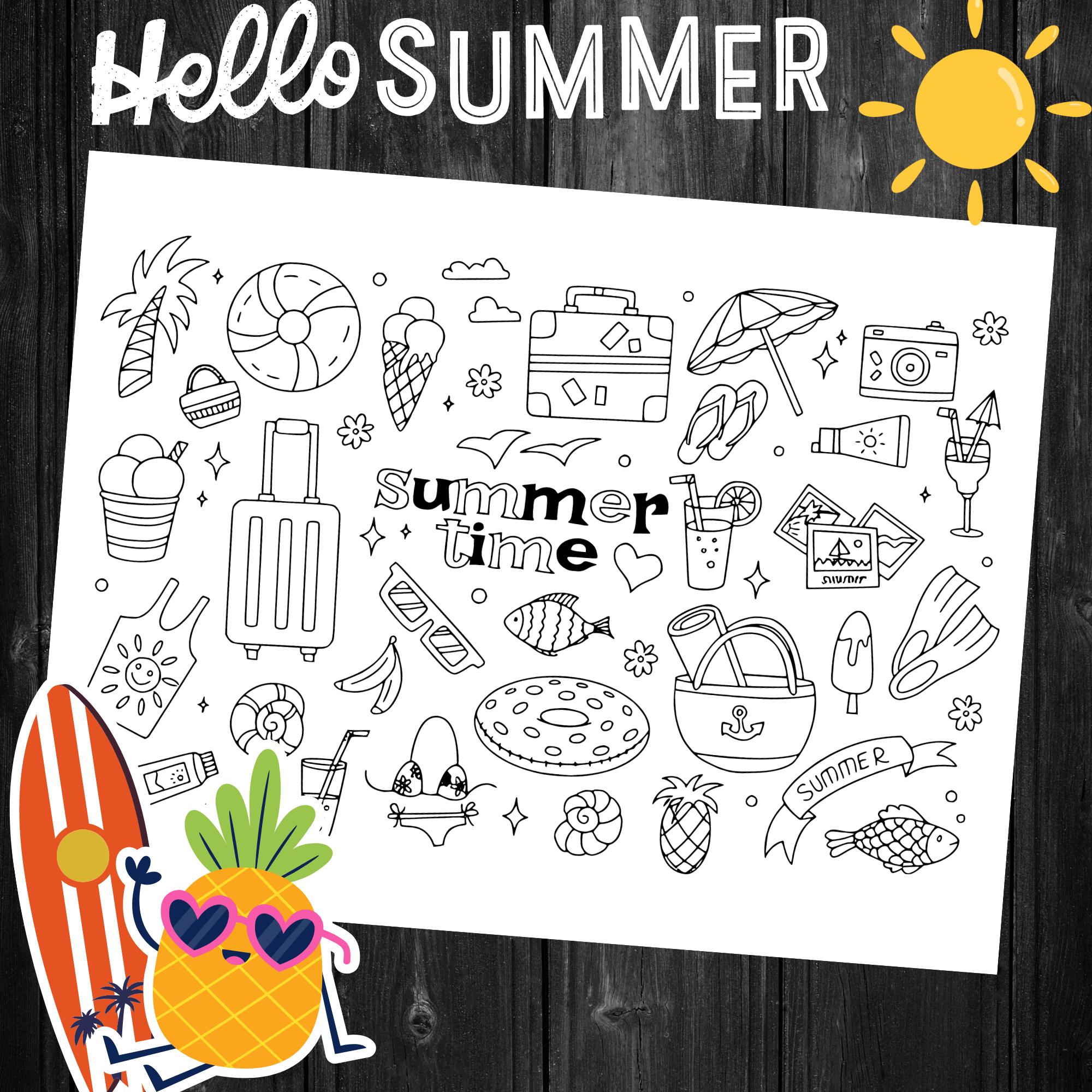 Summer Fun Coloring Page, Summer Bucket List Activities Coloring Sheets ...