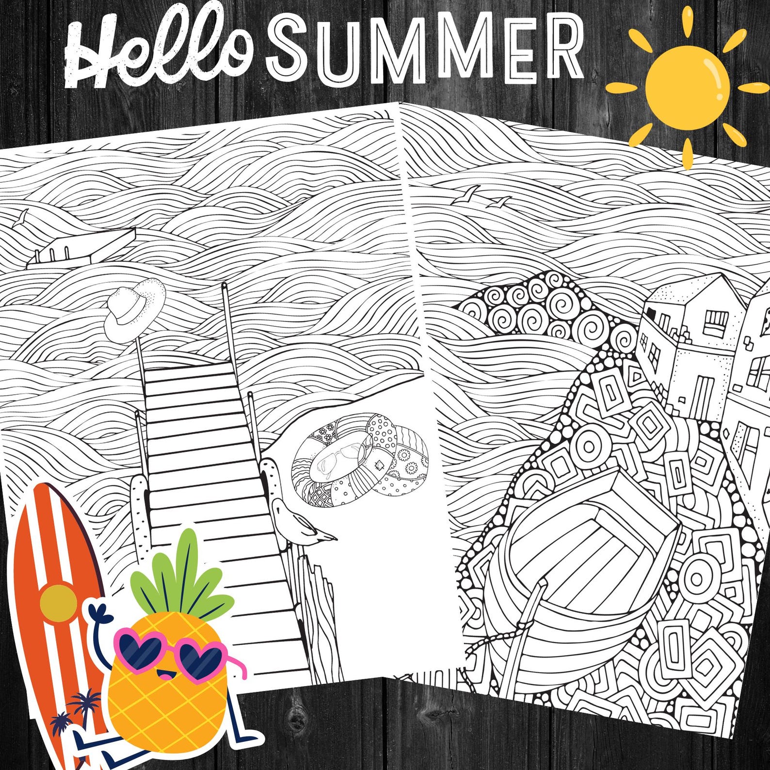 Summer Fun Coloring Page, Summer Bucket List Activities Coloring Sheets ...