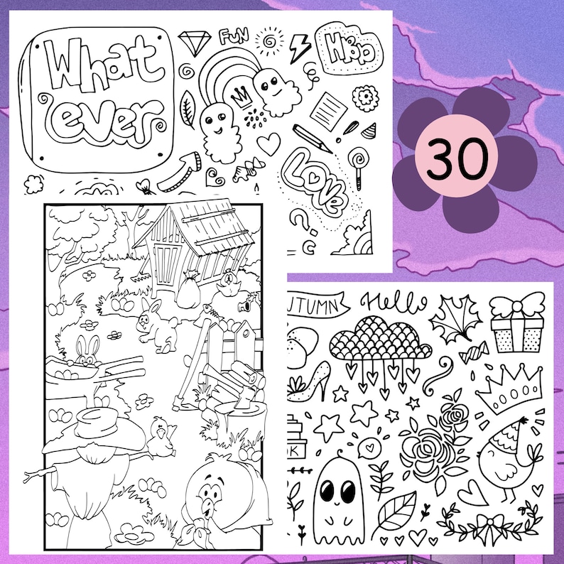 PRINTABLE Doodles Coloring Pages: Food,space,summer,farm,dinosaur,coffe ...