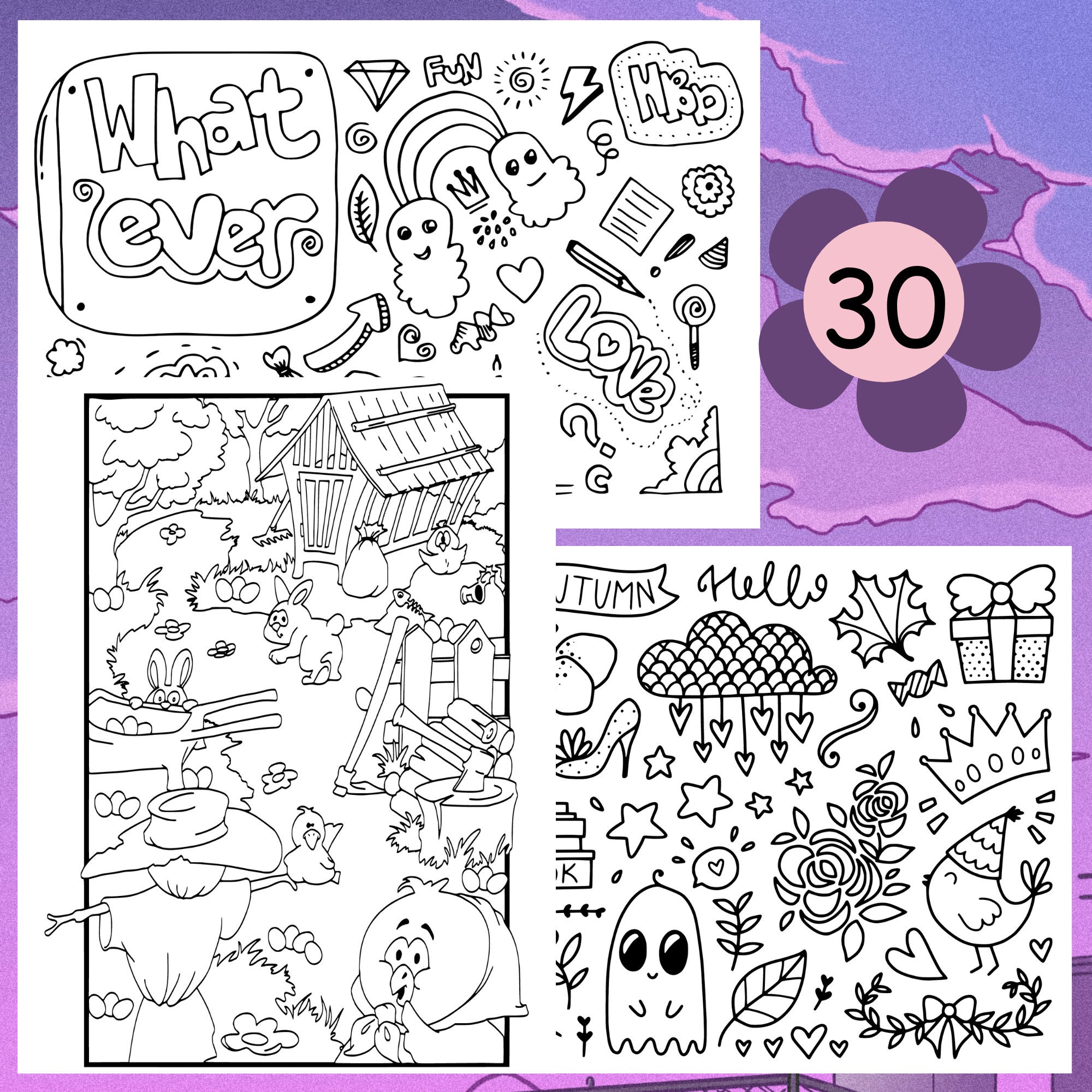 PRINTABLE Doodles Coloring Pages: Food,space,summer,farm,dinosaur,coffe ...