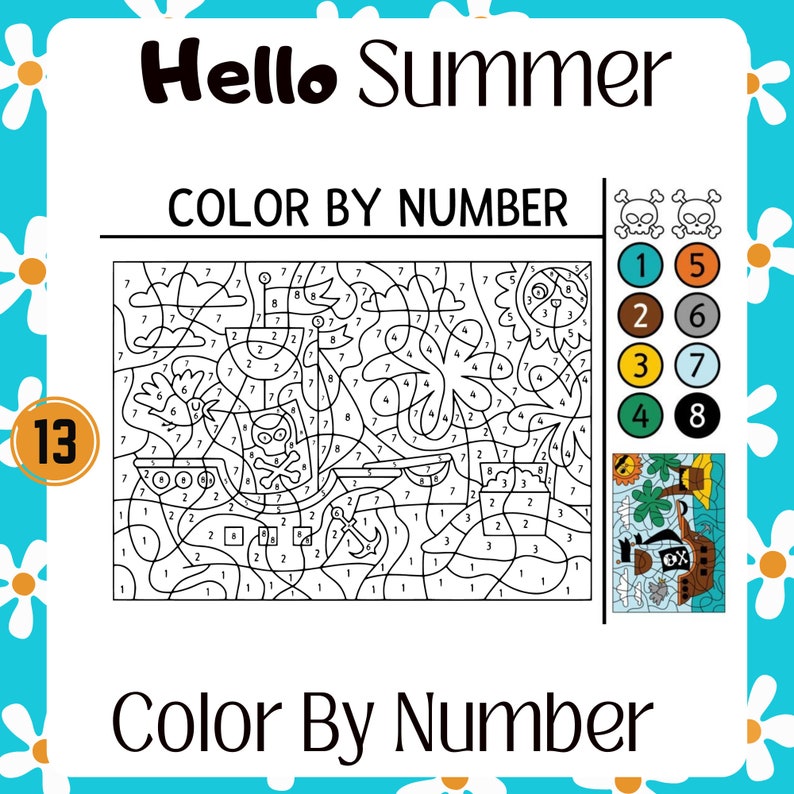 Color by Number Summer, Color by Number Coloring, Color by Number for ...
