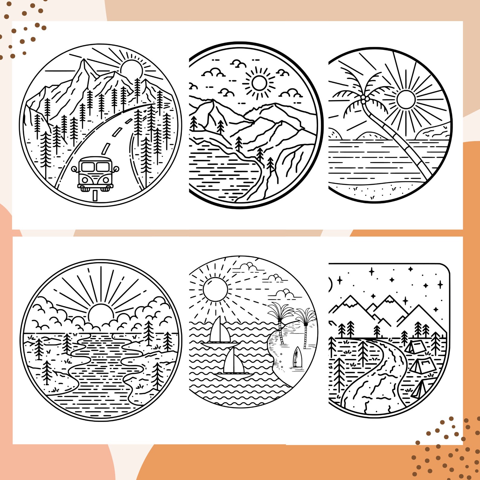 Boho Summer Coloring Pages, Adult Boho Coloring Pages,mountain,camping ...