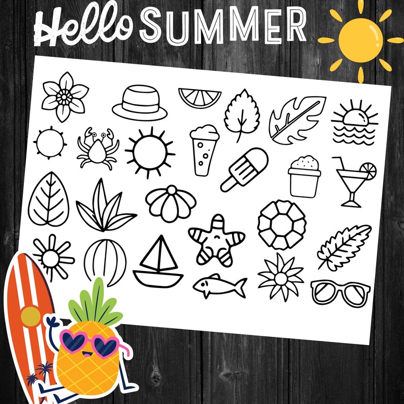 Summer Fun Coloring Page, Summer Bucket List Activities Coloring Sheets ...