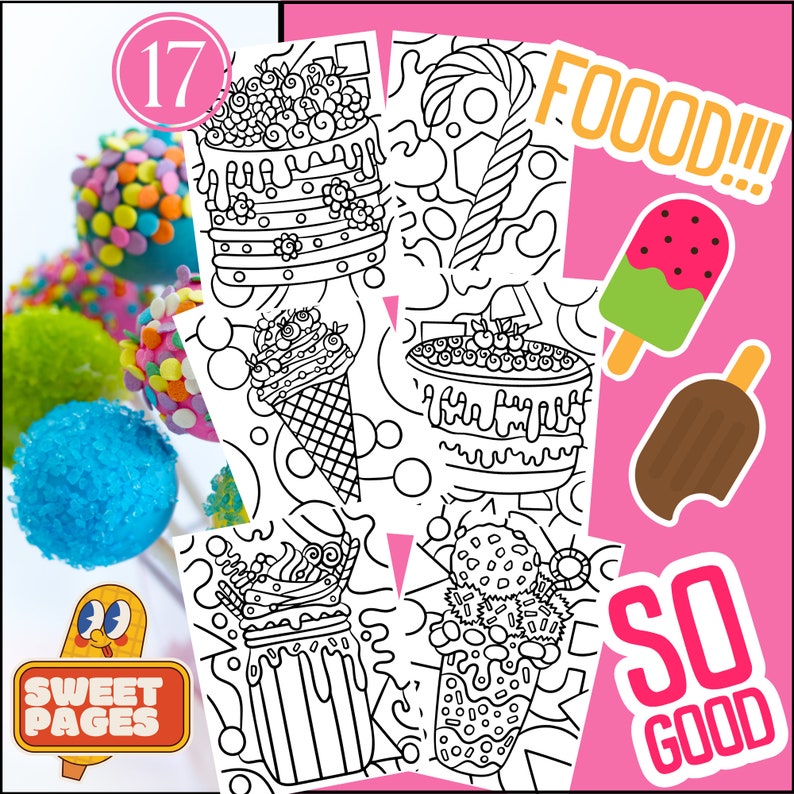 Sweet Food Coloring Pages :cute Cupcakes, Pancakes, Ice Cream, Donuts ...