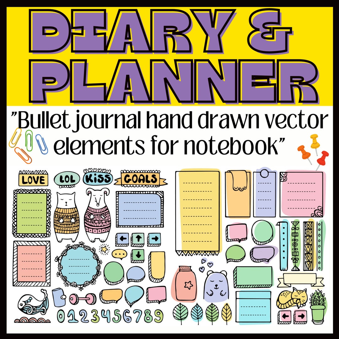Diary & Planner| Bullet Journal Hand Drawn Vector Elements for Notebook ...