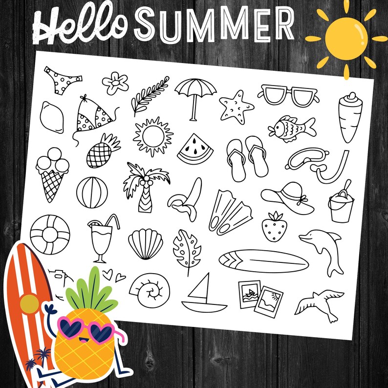 Summer Fun Coloring Page, Summer Bucket List Activities Coloring Sheets ...