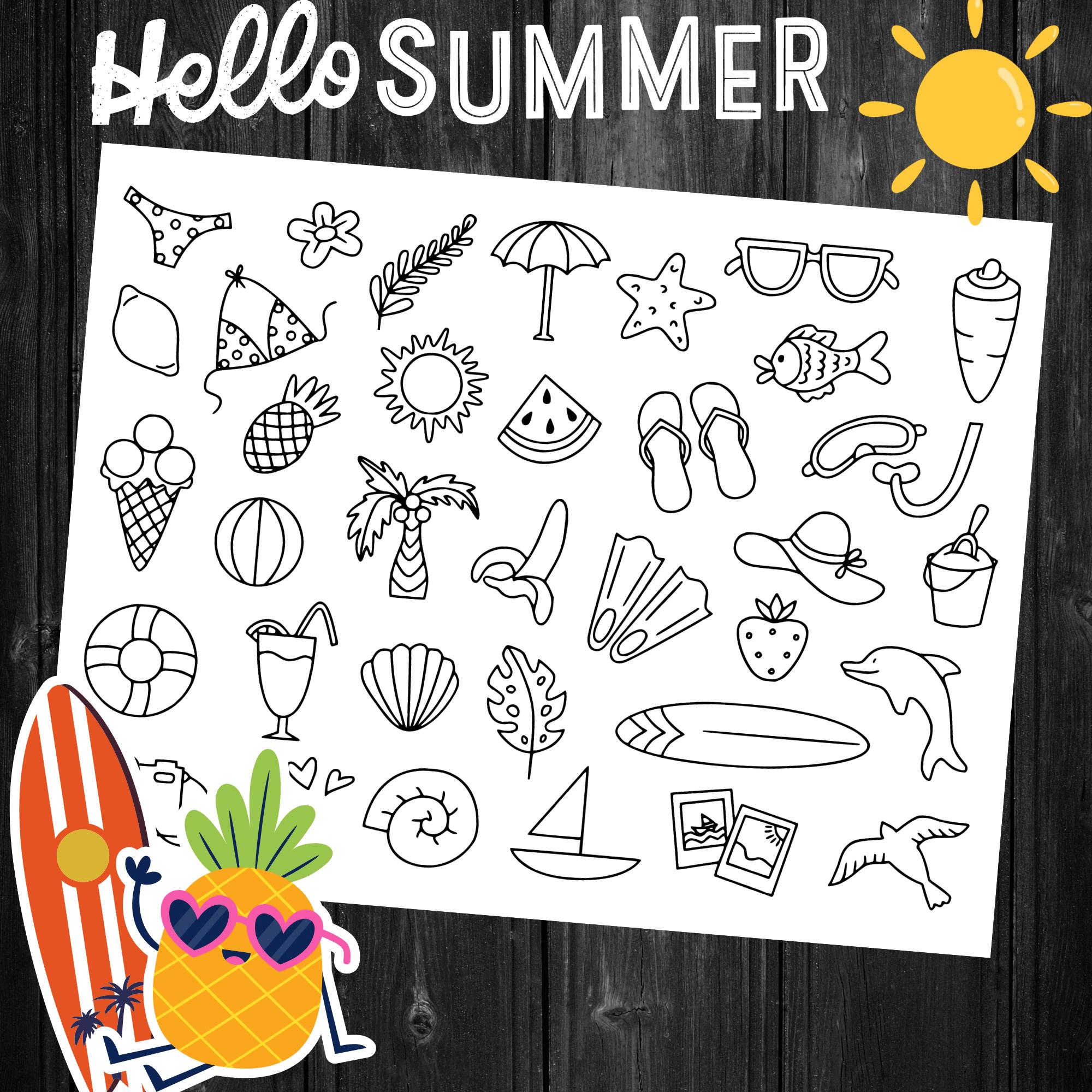 Summer Fun Coloring Page, Summer Bucket List Activities Coloring Sheets ...