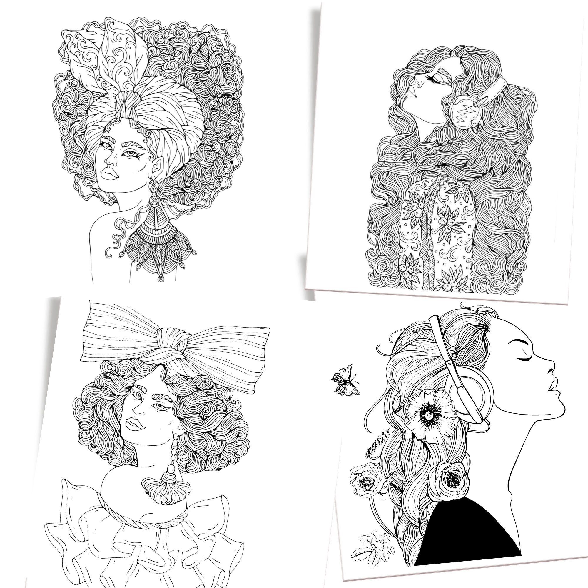 Women Coloring Pages, Printable Art Instant Download Portrait Coloring ...