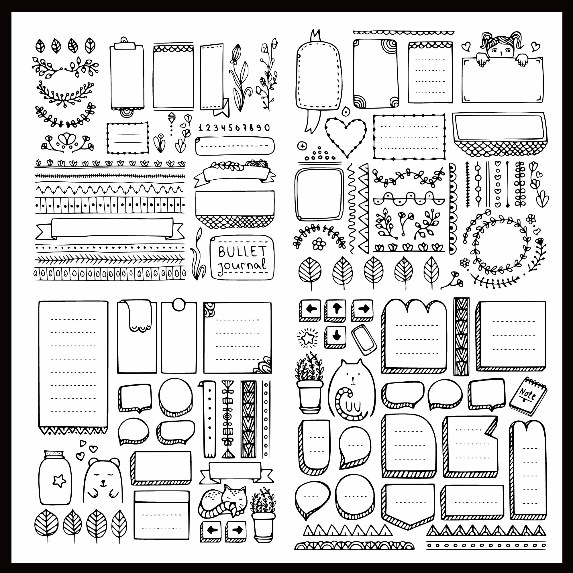 Diary & Planner Bullet Journal Hand Drawn Vector Elements for Notebook ...