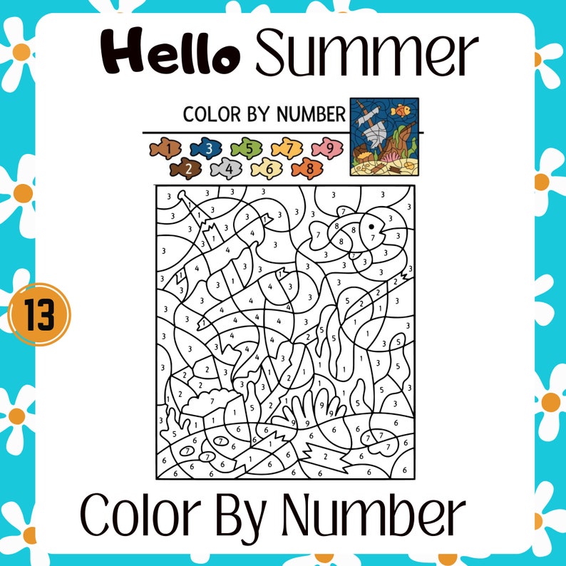 Color by Number Summer, Color by Number Coloring, Color by Number for ...