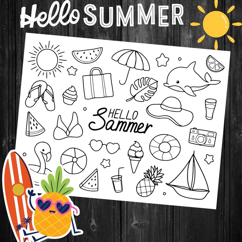 Summer Fun Coloring Page, Summer Bucket List Activities Coloring Sheets ...