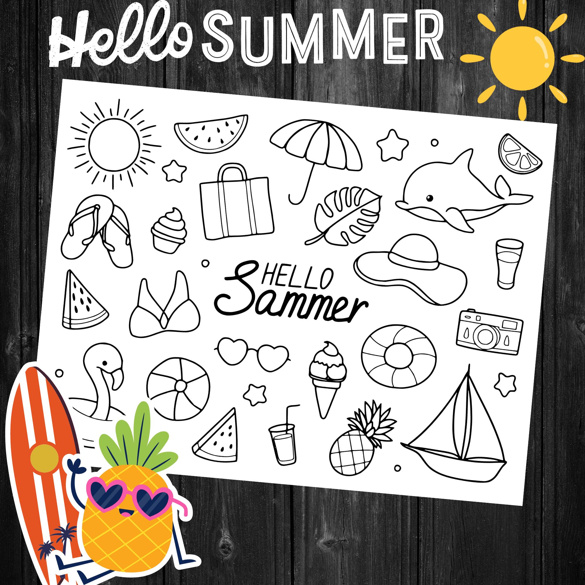 Summer Fun Coloring Page, Summer Bucket List Activities Coloring Sheets ...