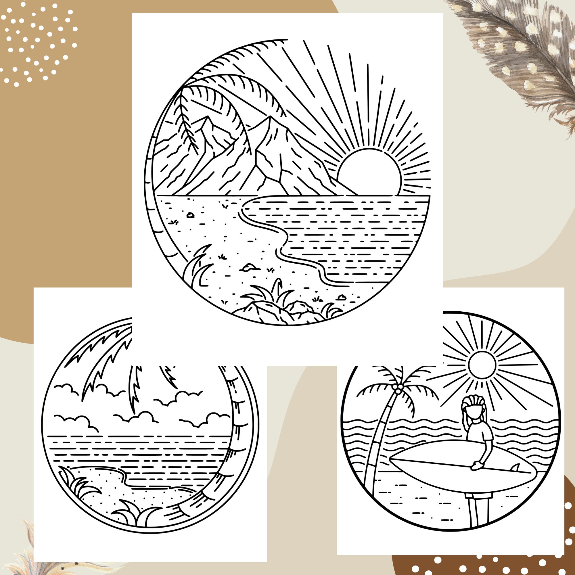 Boho Summer Coloring Pages, Printable Adult Coloring Pages, Adult Boho ...